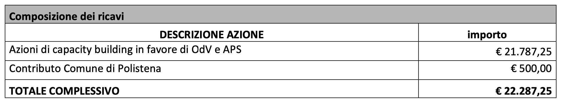 CSV dei Due Mari – ETS » Rendiconto contributi pubblici